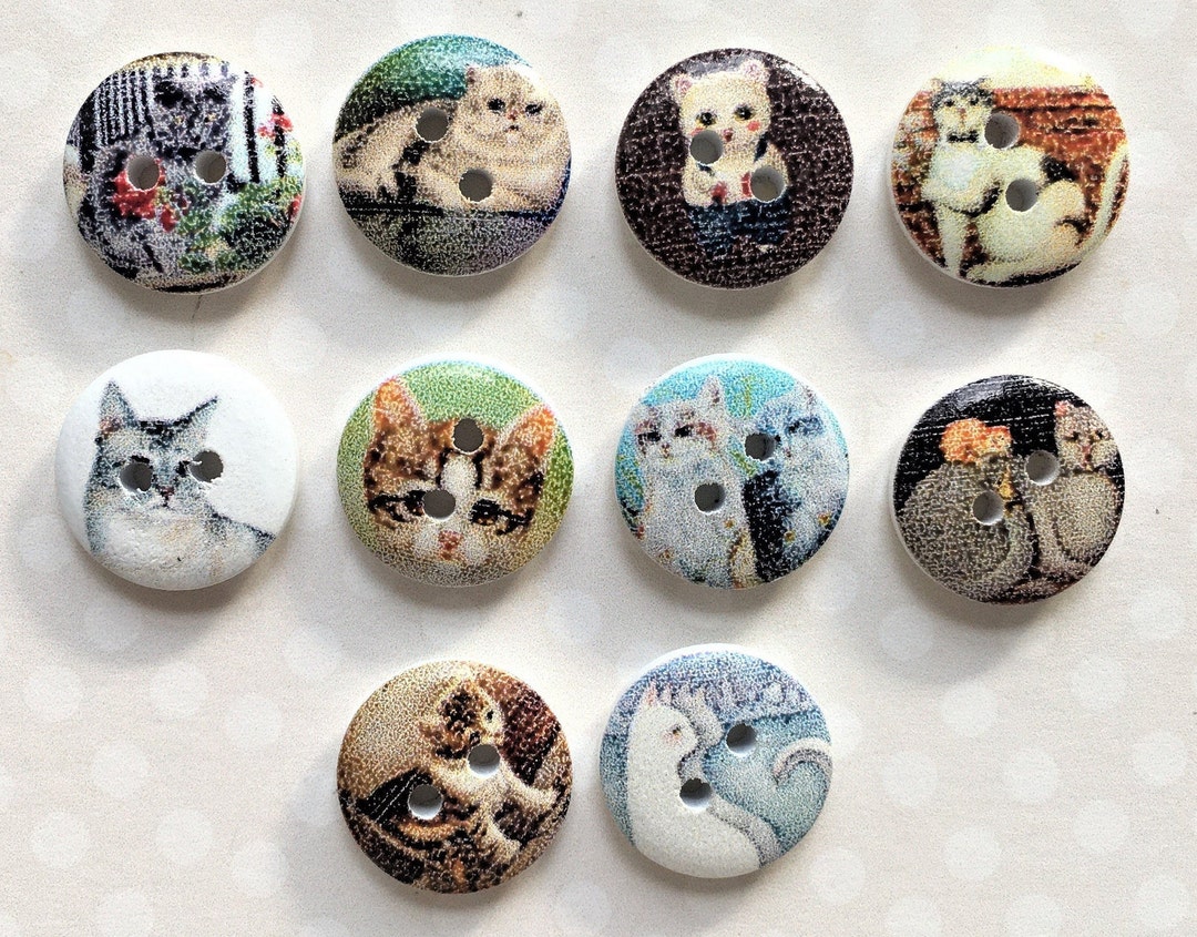 15 Mm CAT 'retro' BUTTONS X 10, Cute Little Cat Buttons, Cat Buttons ...