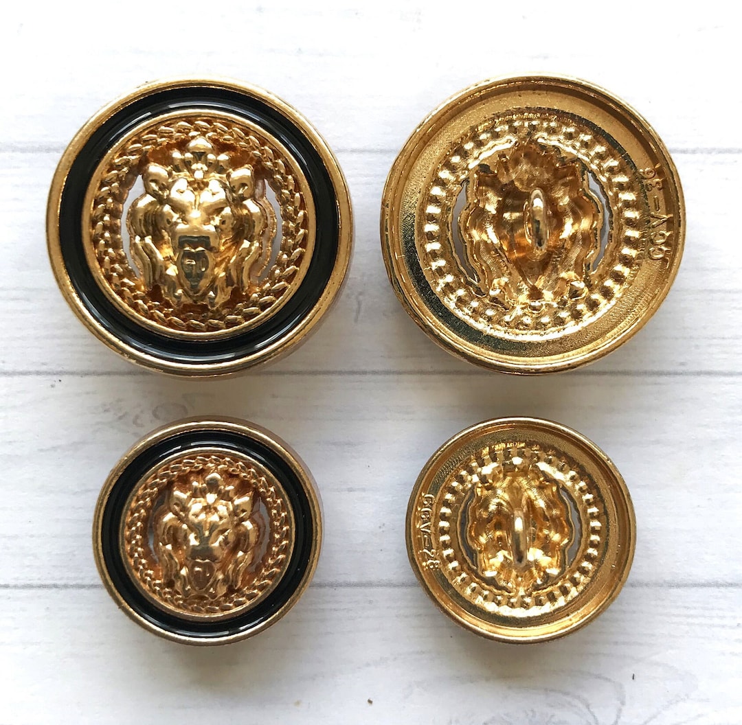 17mm/23mm METAL LION HEAD Buttons, Gold/black Rimmed Metal Shank ...