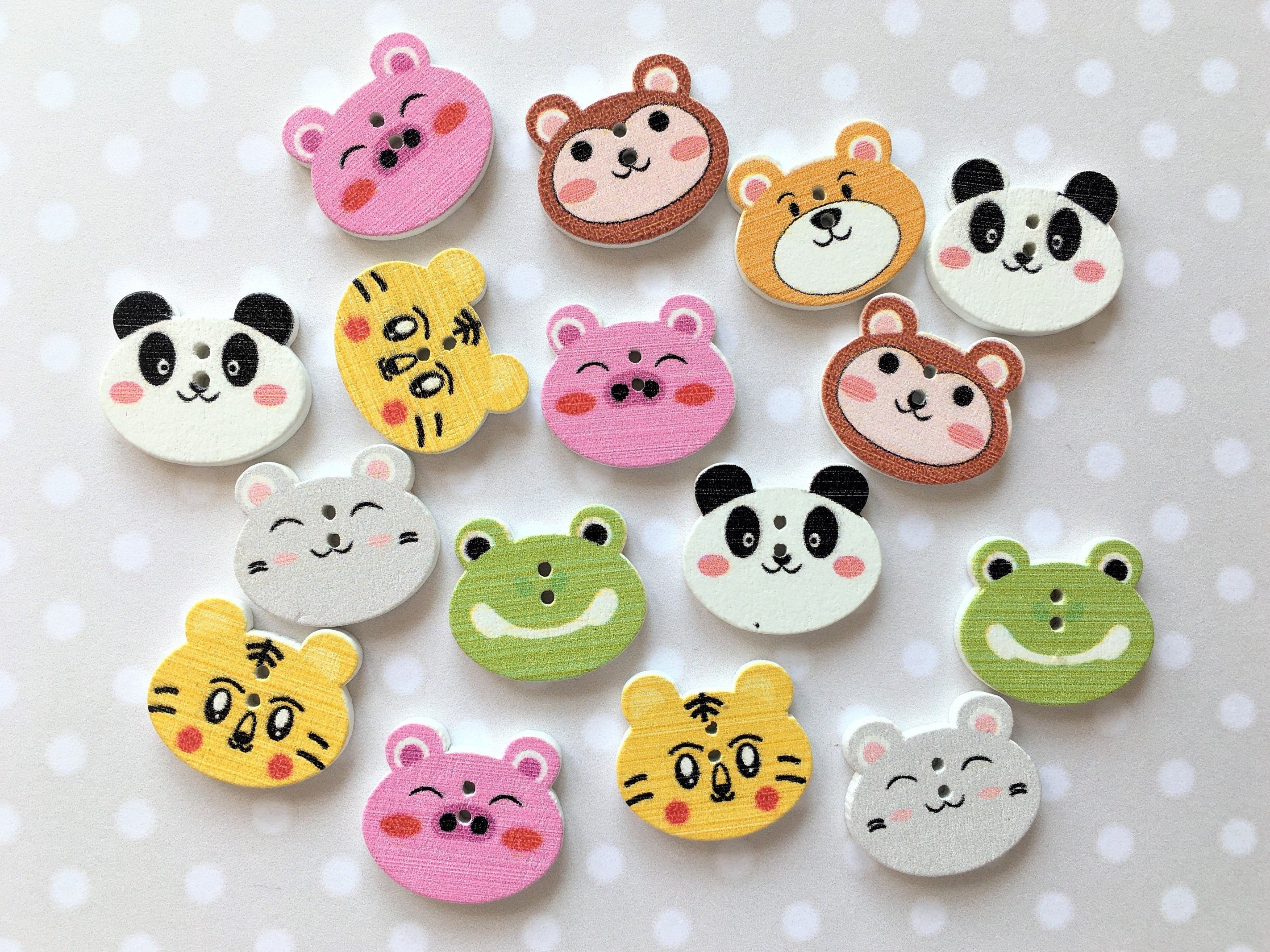 ANIMAL FACE Buttons X 9 Cute Animal Face Panda Pig Frog - Etsy UK