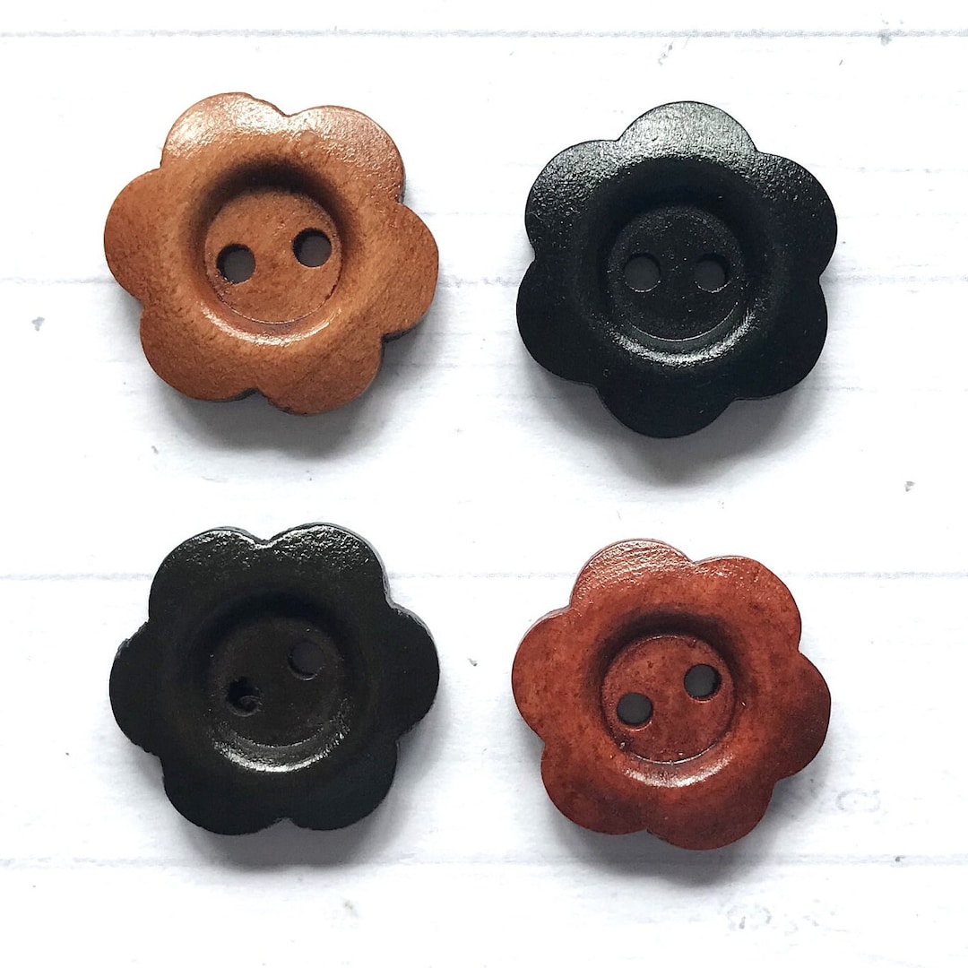 20mm WOODEN FLOWER Buttons, Pretty Wooden Flower Buttons, Flower Shape ...