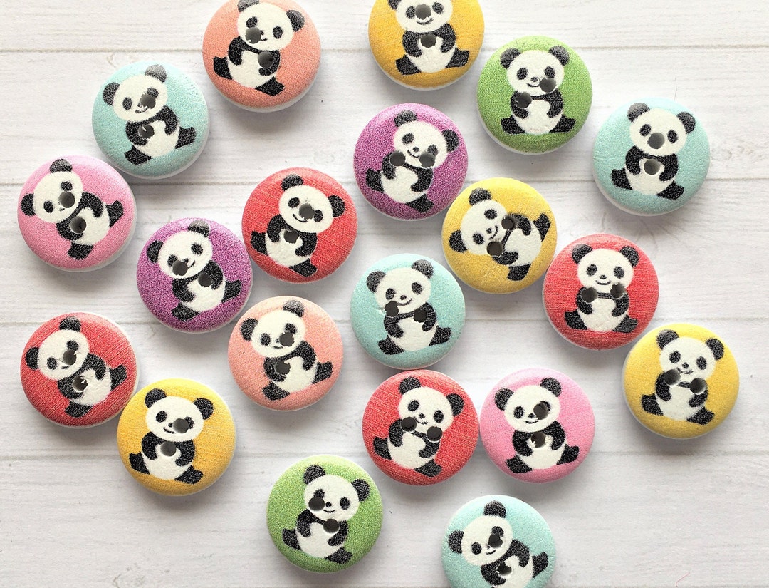 15 Mm CUTE PANDA Buttons X 10, Panda Print Themed Buttons, Wooden Panda ...