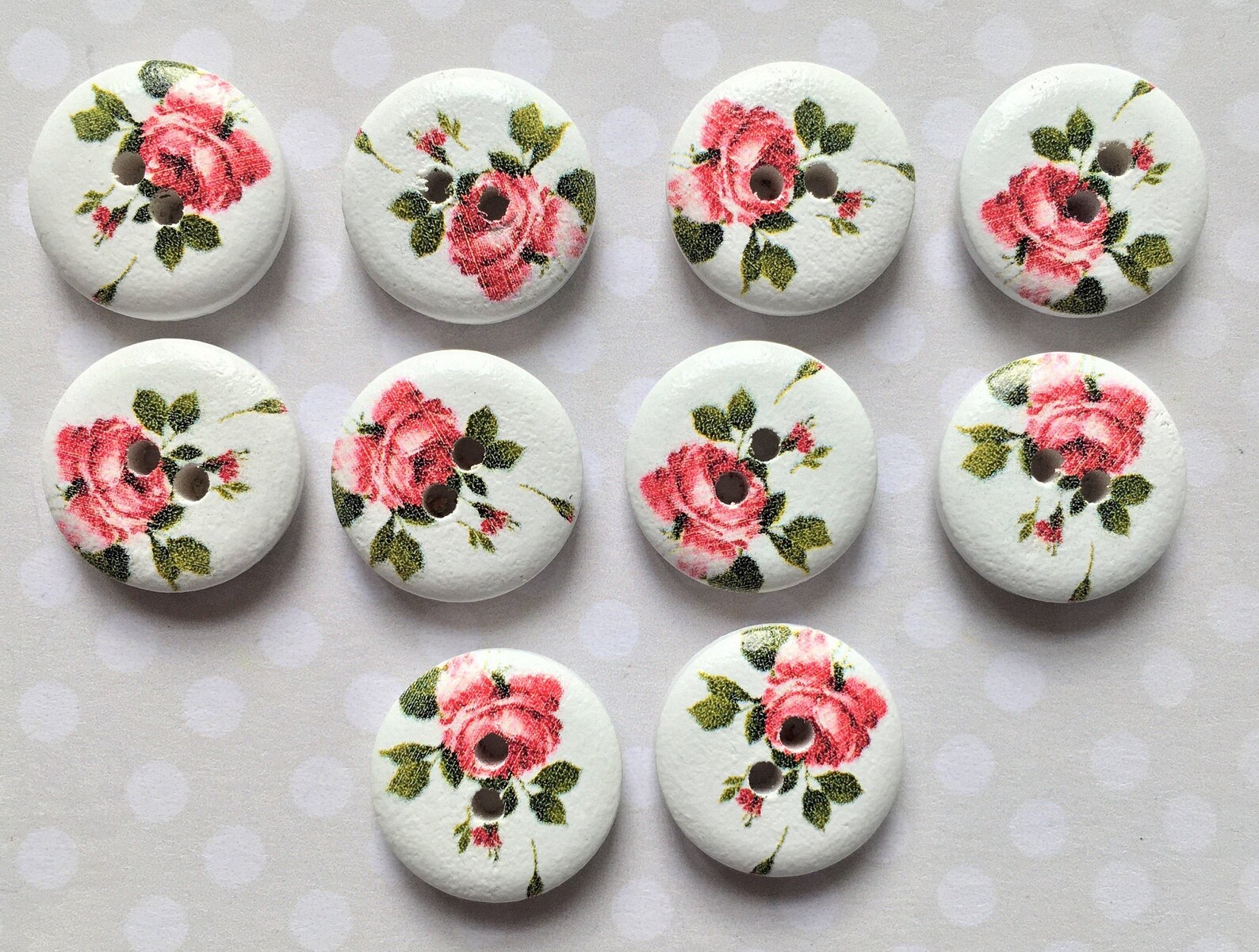 15 Mm ROSE BUTTONS X10 Round Pink Rose Buttons Pretty Wooden - Etsy