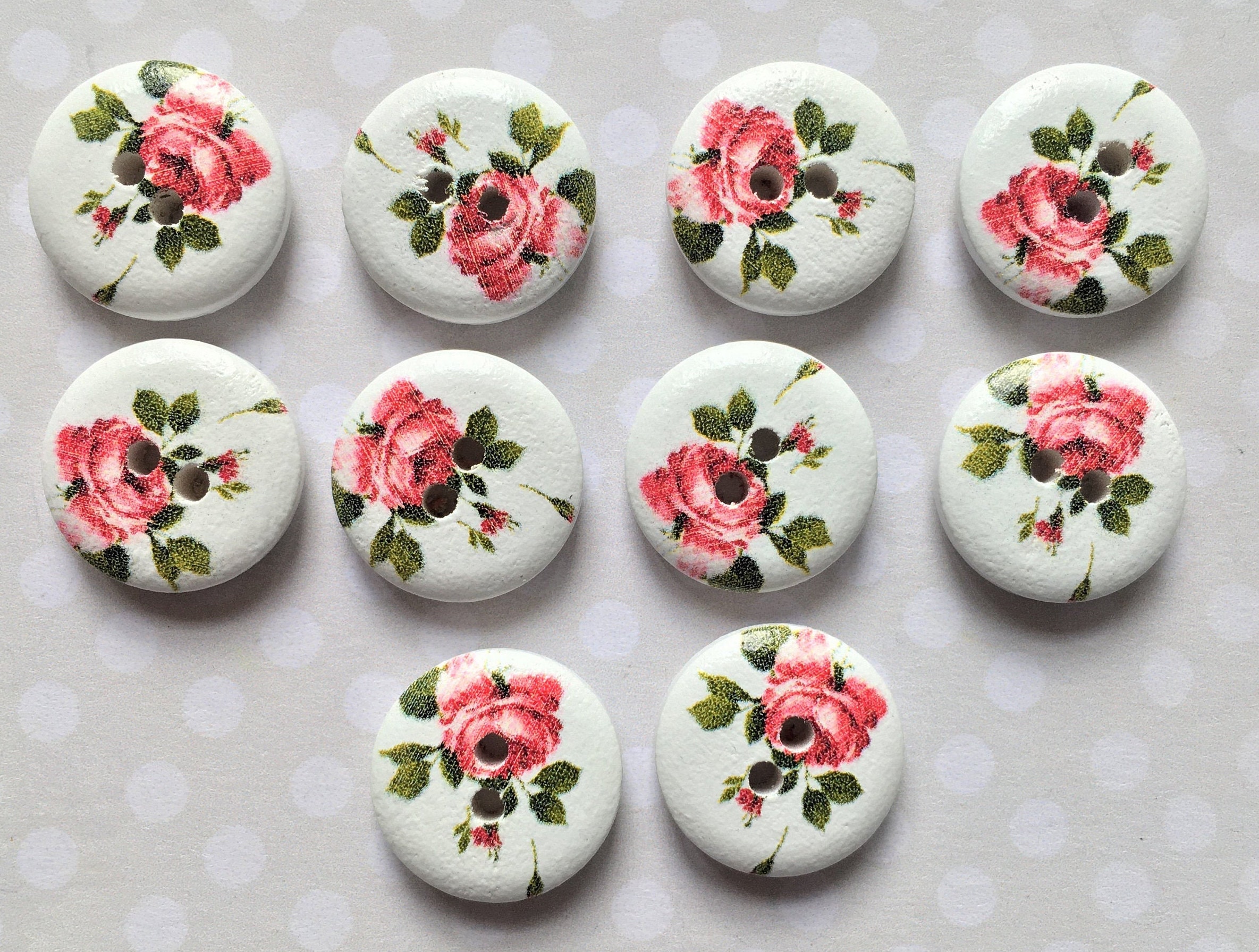 15 Mm ROSE BUTTONS X10 Round Pink Rose Buttons Pretty Wooden - Etsy