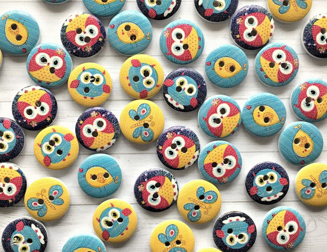 15mm CUTE BIRD & BUTTERFLY Themed Buttons X 10, Mixed Children's Themed ...