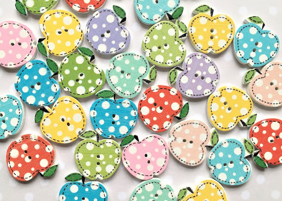 APPLE BUTTONS 20 Mm X 10, Cute Apple Buttons, Wooden Apple Buttons ...