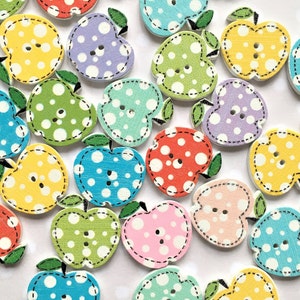 APPLE BUTTONS 20 Mm X 10, Cute Apple Buttons, Wooden Apple Buttons ...