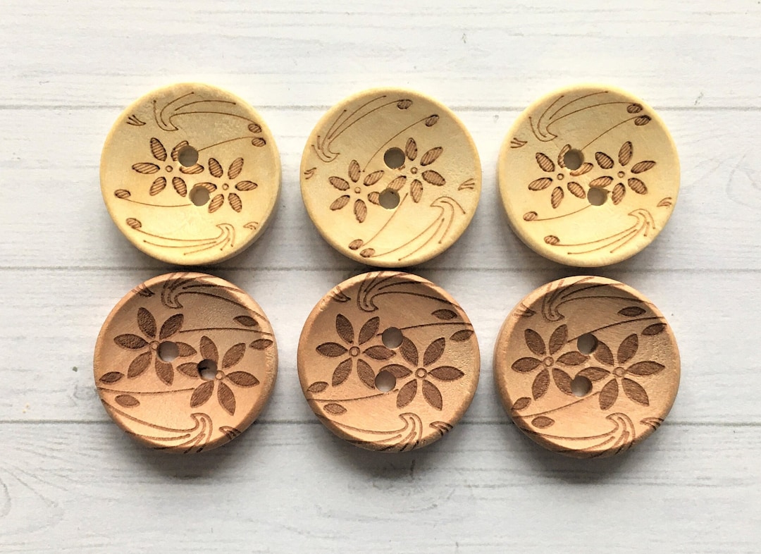 20 Mm WOODEN FLOWER Print Buttons X 9, Pretty Flower Print Buttons ...