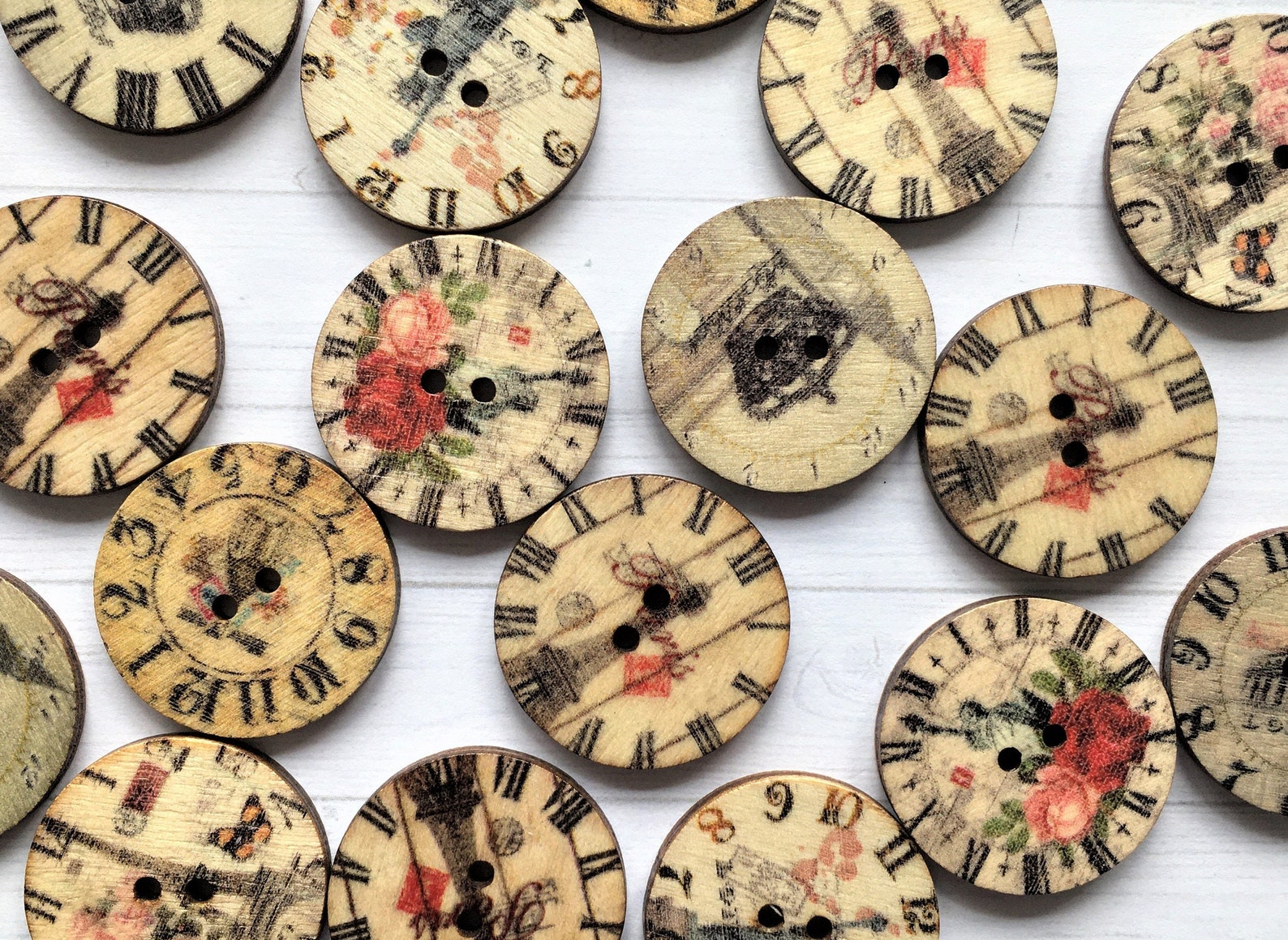 15/20/25mm VINTAGE STYLE Wooden Clock Buttons Round Vintage - Etsy