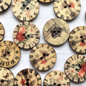 15/20/25mm VINTAGE STYLE Wooden Clock Buttons, Round Vintage Design ...