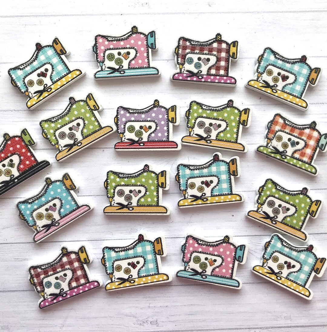 SEWING MACHINE Buttons X 9, Wooden Sewing Machine Shaped Buttons ...