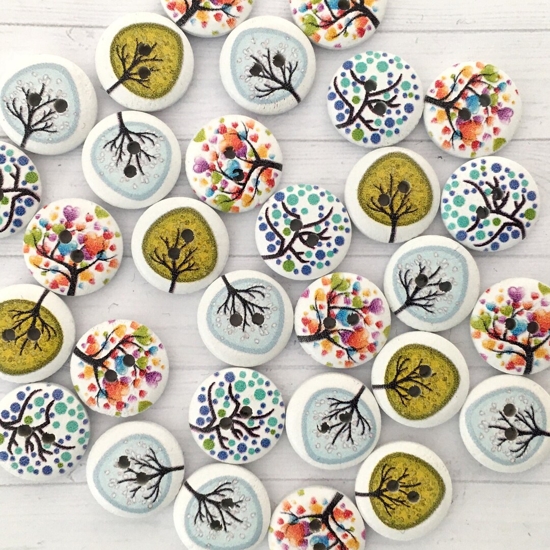 15mm TREE PRINT BUTTONS X 10, Cute Tree Print Buttons, Wooden Tree ...