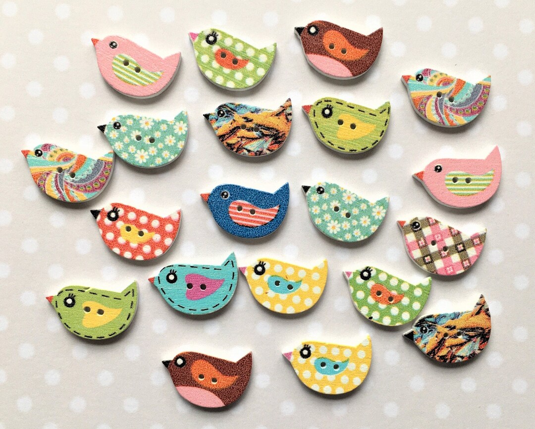 10 X BIRD BUTTONS 23mm X 16mm , Cute Wooden Bird Buttons, Little Bird ...