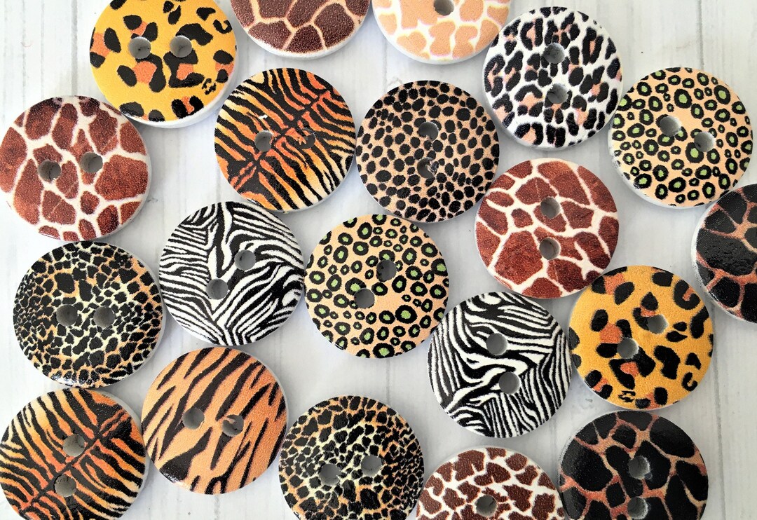 15/20 Mm MIXED ANIMAL PRINT Buttons, 2 Hole Round Animal Print Buttons ...