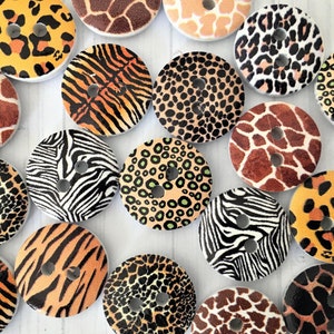 15/20 Mm MIXED ANIMAL PRINT Buttons, 2 Hole Round Animal Print Buttons ...