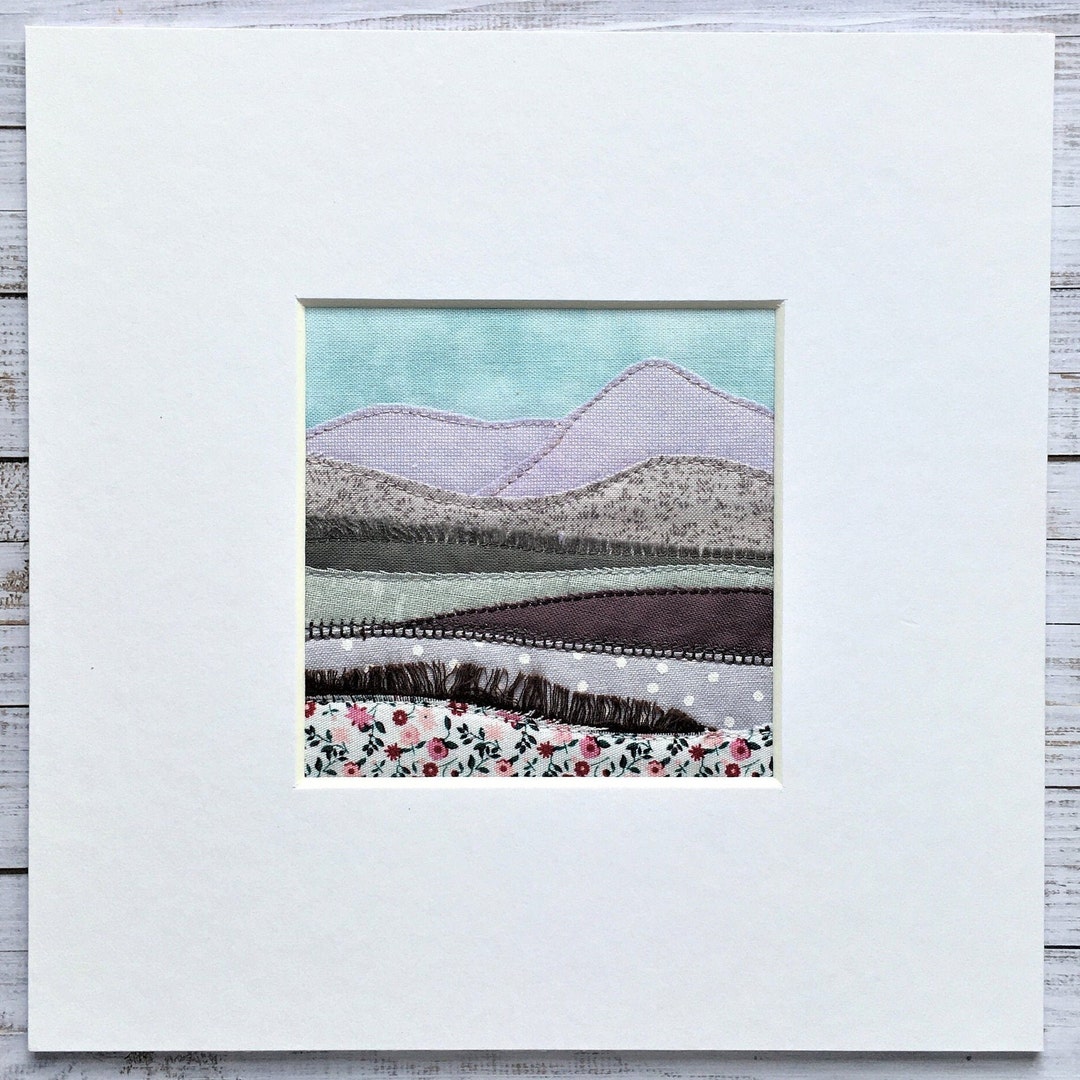 DISTANT HILLS 2 Wall Art, Landscape Textile Picture, Mixed Media ...