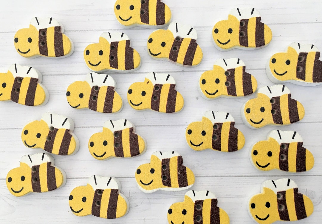 BEE BUTTONS X 10, Cute Wooden Bee Buttons, Wooden Bee Buttons, Bumble ...