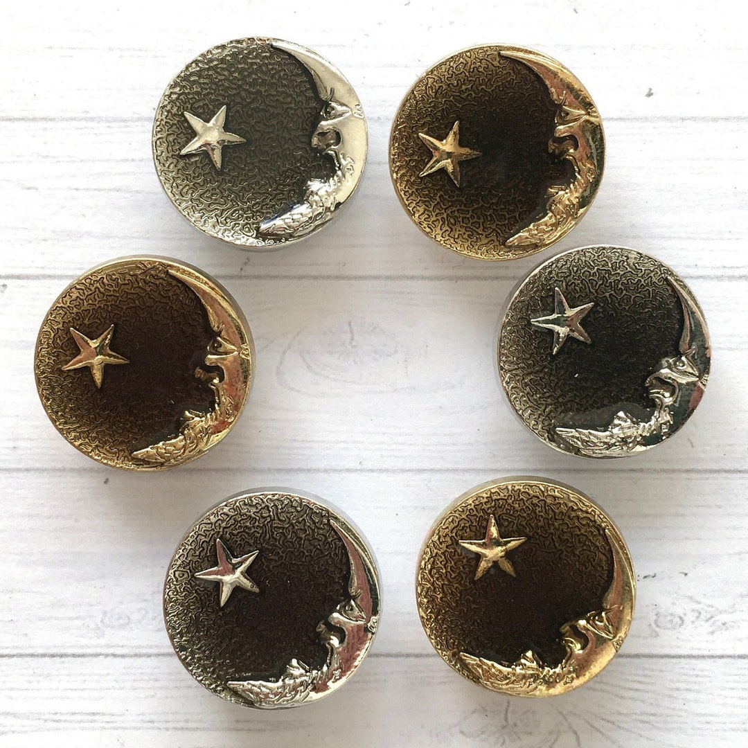 20 Mm METAL SHANK ENAMELLED Buttons, Stylish Crescent Moon Face & Star ...
