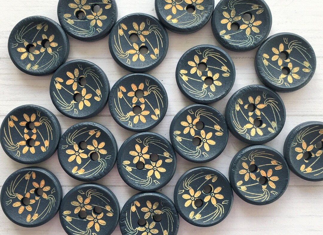 15 Mm DENIM BLUE FLOWER Buttons X10, Round Flower Design Buttons ...