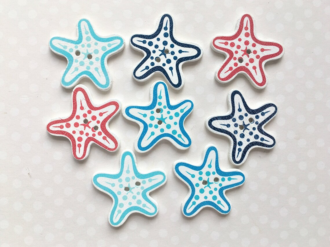 32mm CUTE STARFISH BUTTONS x 8 Large wooden Starfish buttons | Etsy