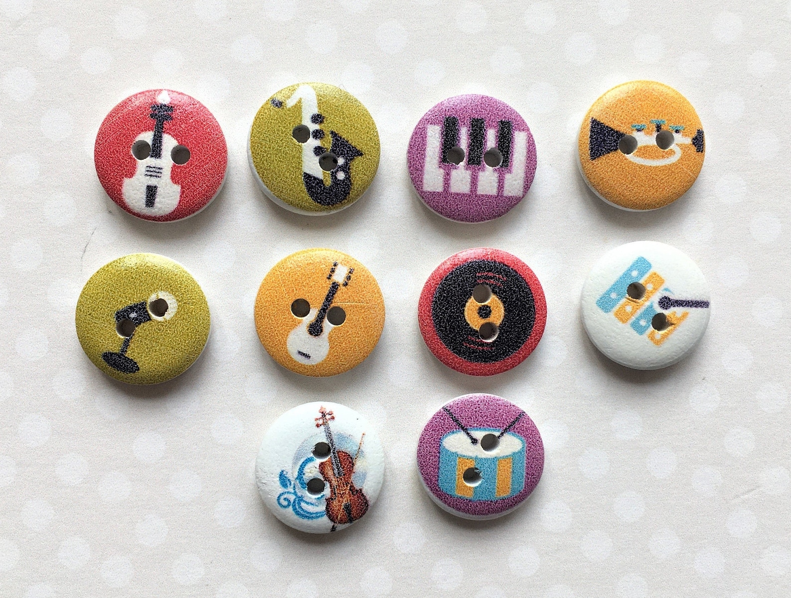 15 Mm MUSICAL WOODEN BUTTONS X 10 Music Themed Printed Wooden - Etsy