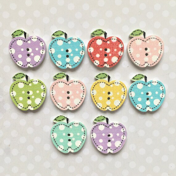APPLE BUTTONS 20 Mm X 10 Cute Apple Buttons Wooden Apple | Etsy