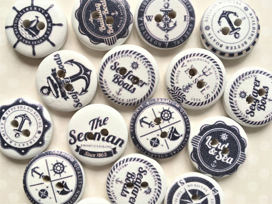 15mm NAUTICAL BUTTONS, Stylish Navy and White Nautical Buttons, 10 X 15 ...