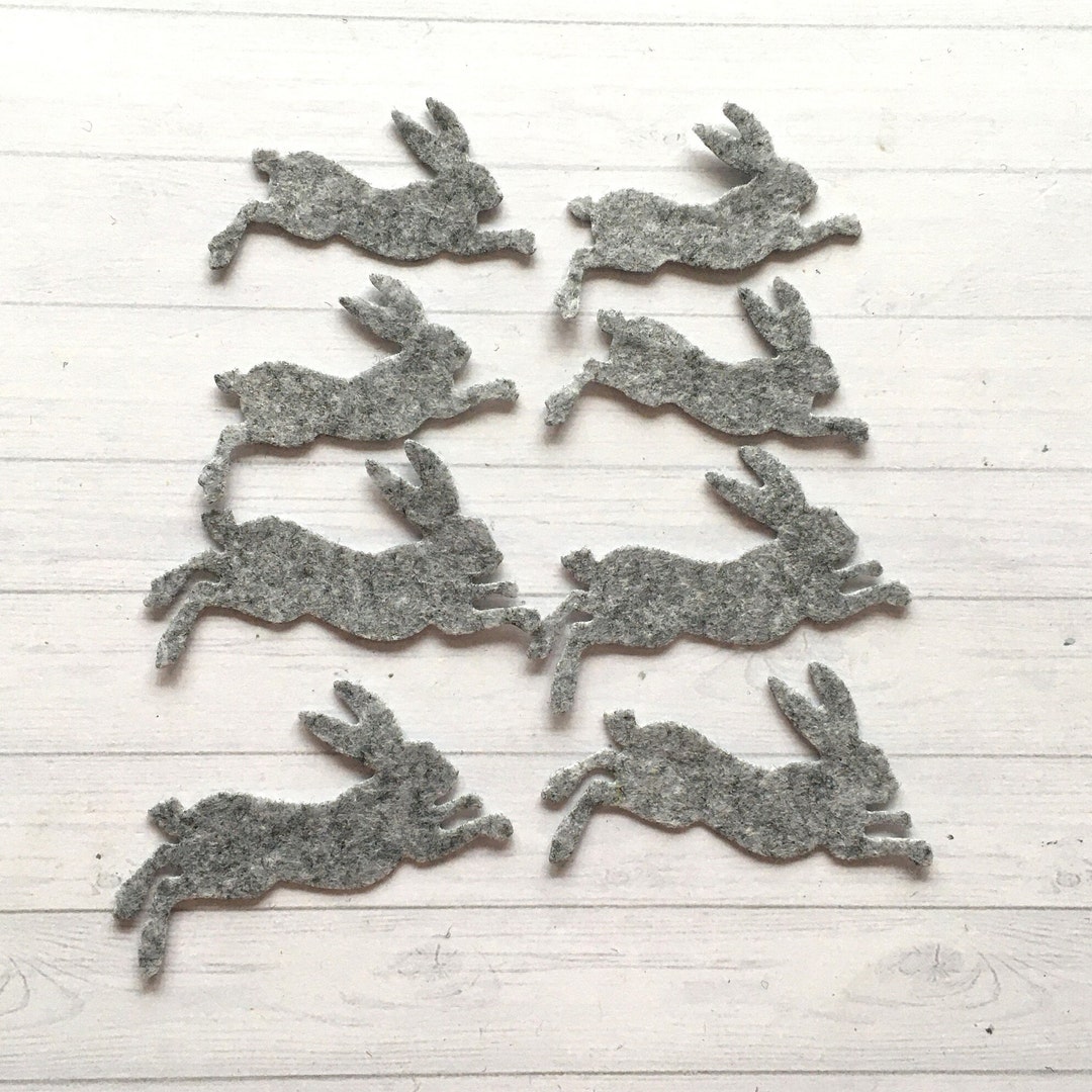 8 X MINI FELT DIE Cut Hares, Hare Die Cuts, Grey Felt Acrylic Hares ...