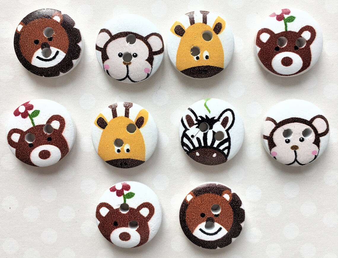 15 Mm WILD ANIMAL THEME Buttons Round X 10 Cute Little Wild - Etsy UK