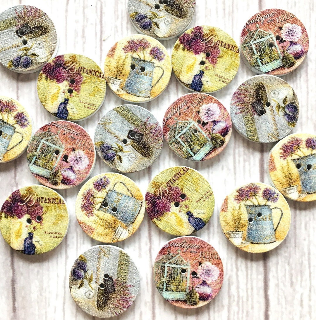 20 Mm COUNTRY GARDEN Design Buttons X 9, Pretty Floral/country Garden ...