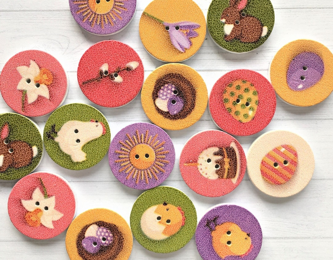 9 X SPRING Buttons , 20mm Wooden Buttons, Easter Buttons, Pretty ...