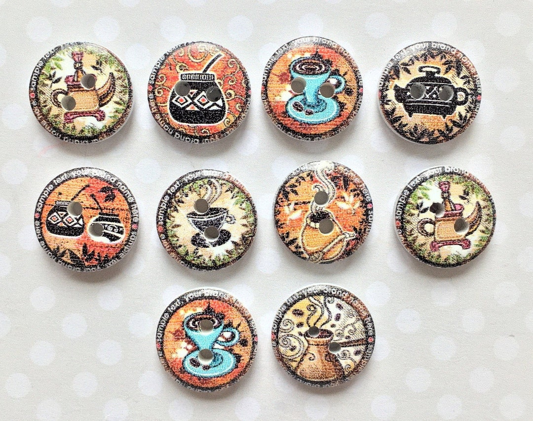 15 Mm ETHNIC WOODEN BUTTONS X10, Beautiful Eastern Style Wooden Buttons ...
