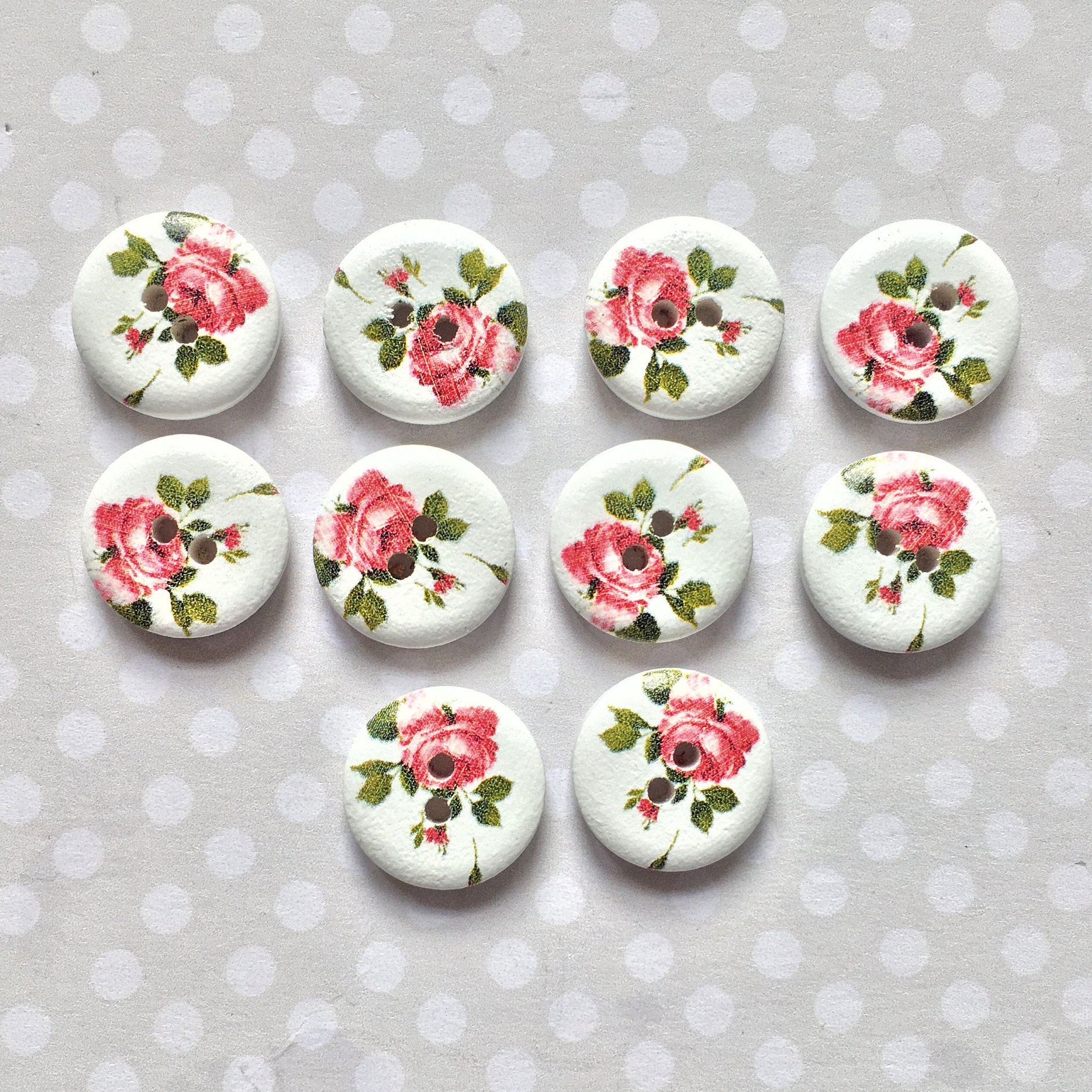 15 Mm ROSE BUTTONS X10 Round Pink Rose Buttons Pretty Wooden - Etsy