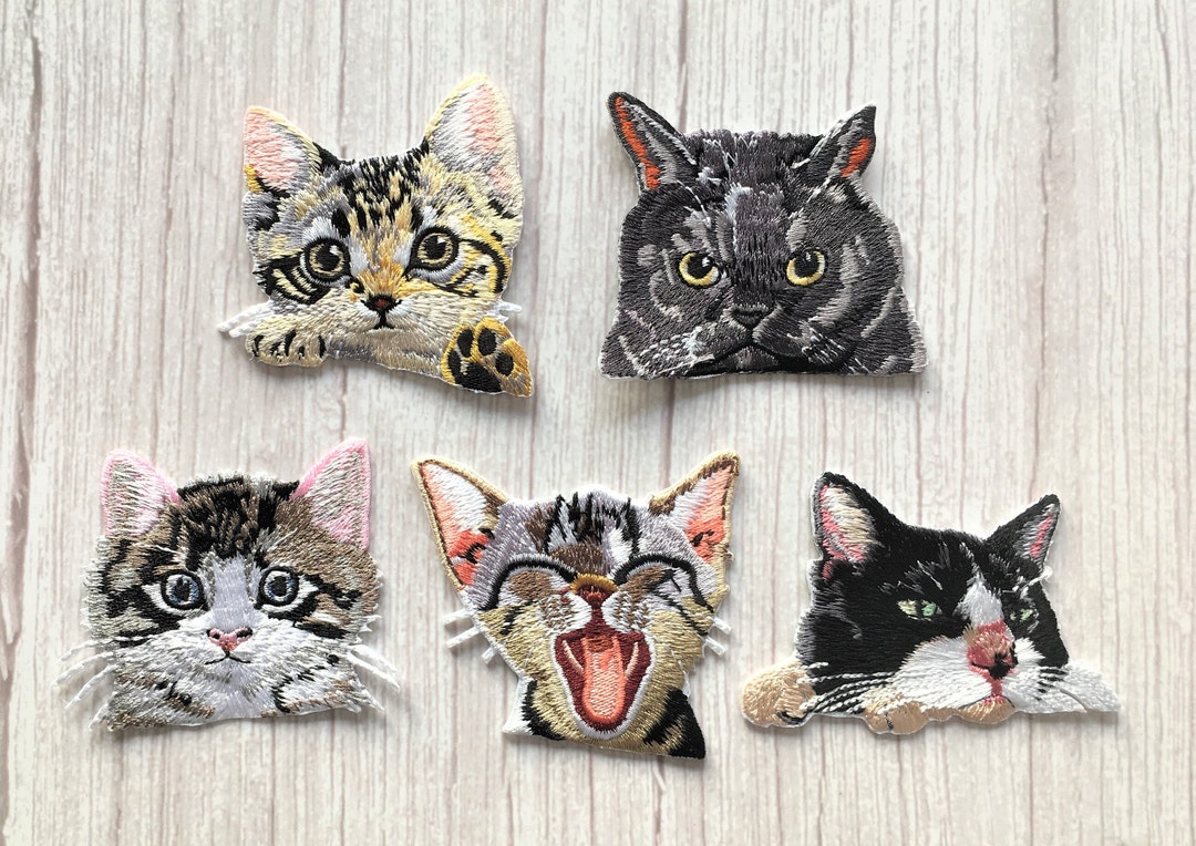 IRON ON POCKET Cat Patches. Cat Pocket Patches, Iron on Patch, Cat ...
