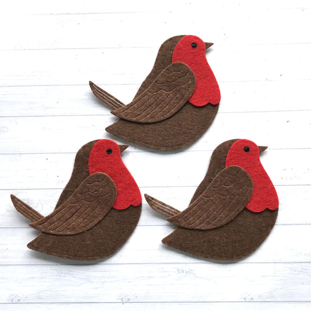 3 FELT ROBINS, Felt Robin Die Cuts, Christmas Robin Felt Die Cuts ...