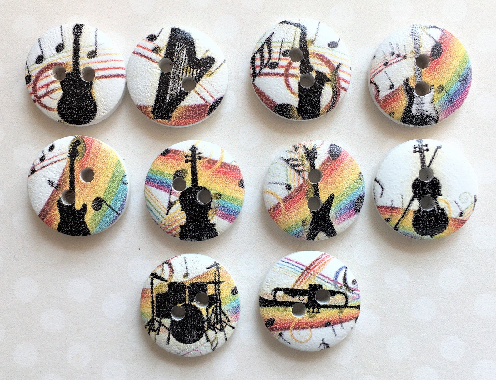 15 mm MUSICAL WOODEN BUTTONS x 10 Music themed printed | Etsy
