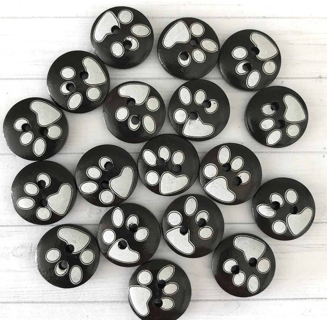 15mm WOODEN PAW PRINT Buttons X 9, Cute Wooden Paw Print Buttons, Dog ...