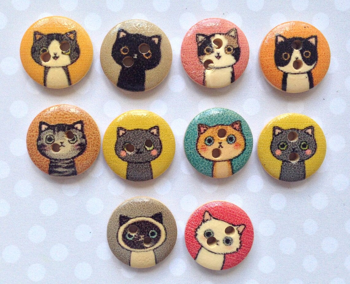 15 Mm CAT BUTTONS X 10 Cute Little Cat Buttons Cat Buttons - Etsy UK