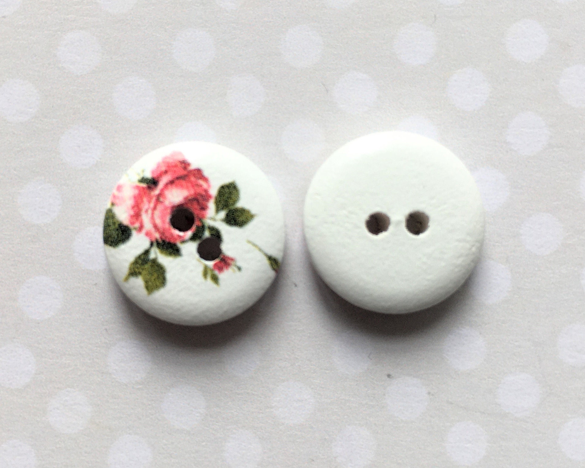 15 Mm ROSE BUTTONS X10 Round Pink Rose Buttons Pretty Wooden - Etsy