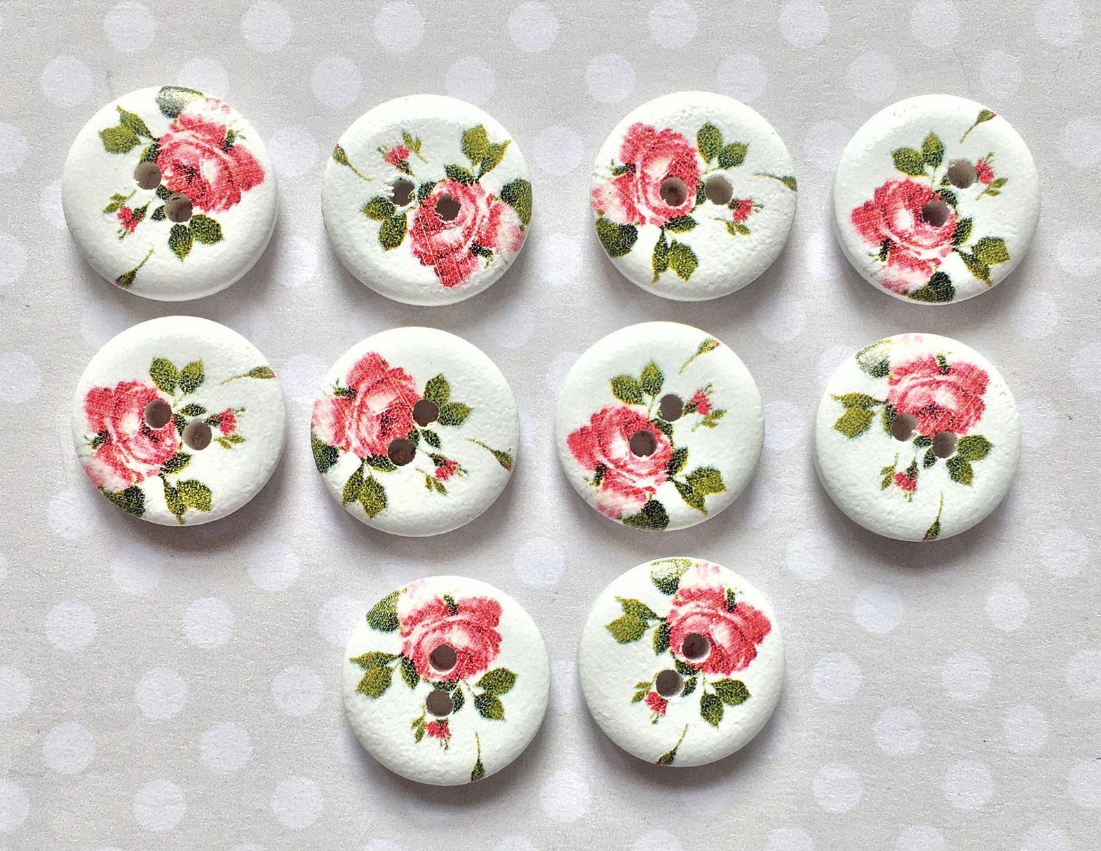 15 Mm ROSE BUTTONS X10 Round Pink Rose Buttons Pretty Wooden - Etsy