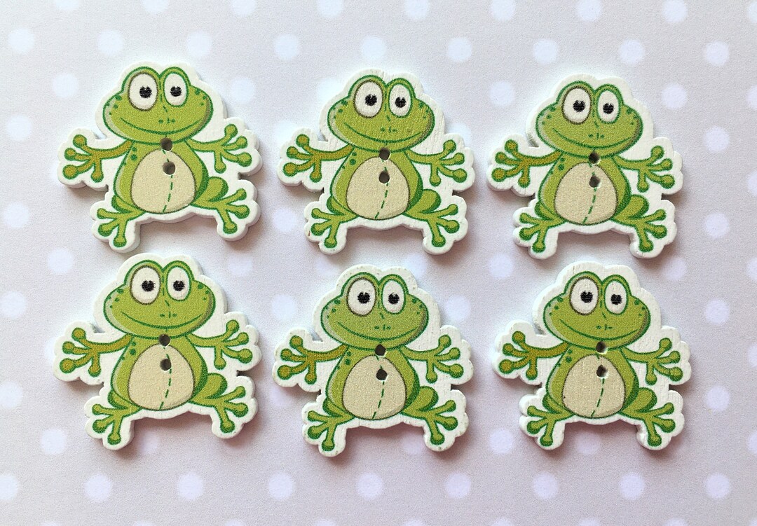 FROG BUTTONS X 6, Cute Wooden Frog Buttons, Wooden Frog Buttons, Wooden ...