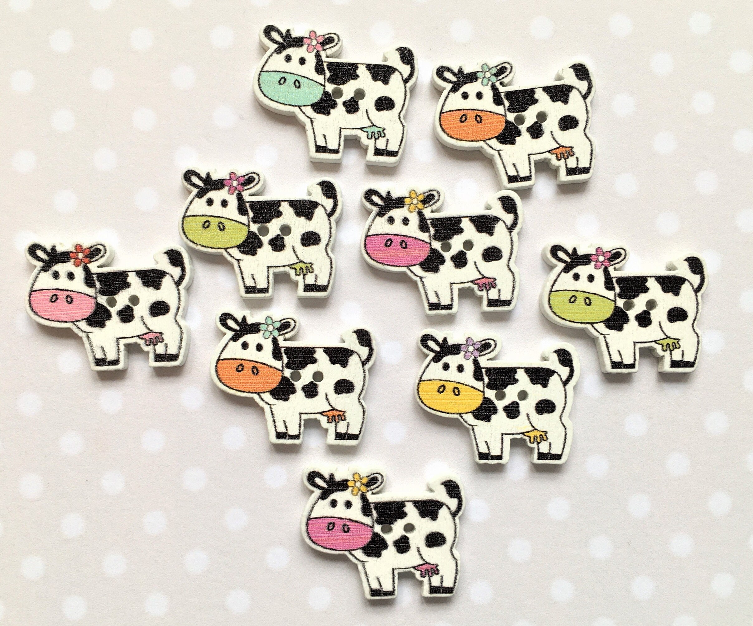 COW BUTTONS X 9 Wooden Cow Buttons Cow Embellishments Cow | Etsy
