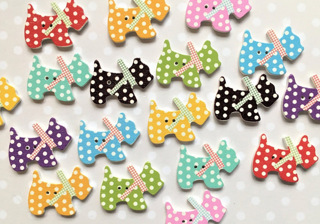 DOG BUTTONS X 9, Cute Wooden Dog Buttons, Scottie Dog Buttons, Wooden ...