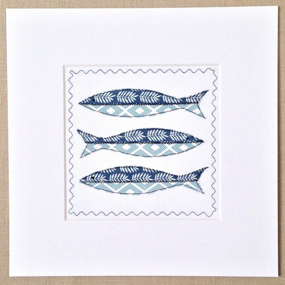 Coastal Wall Art, Coastal Textile Picture, Mixed Media Picture, Fish ...