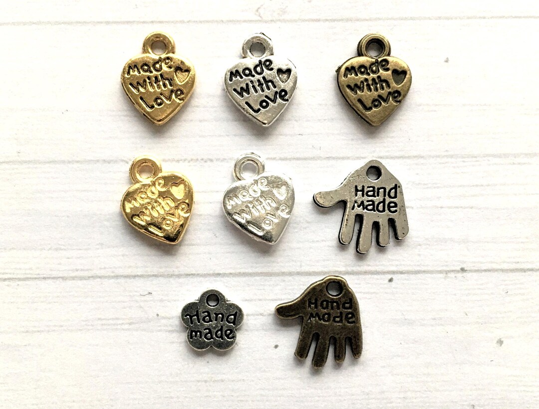 Metal 'handmade' Charms/labels. - Etsy UK