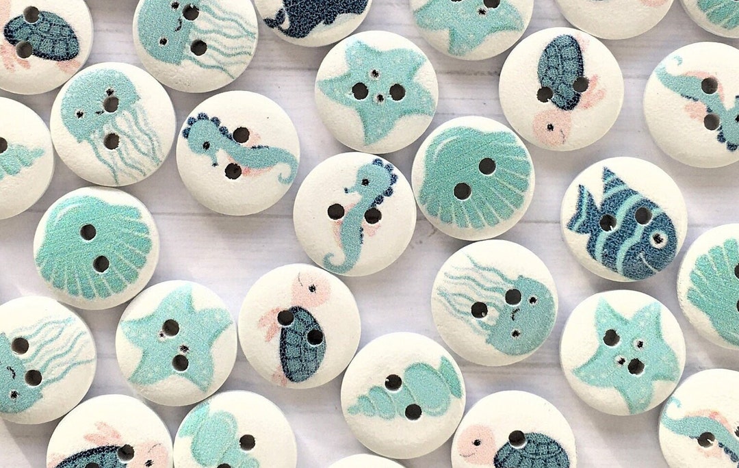 SEA LIFE BUTTONS 15 Mm X 10, Cute Little Sea Life Buttons, Fish Buttons ...