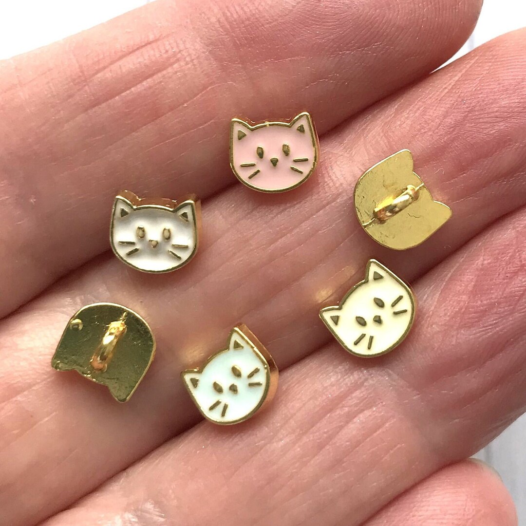 7mm MINI METAL Cat Face Buttons X 9, Metal Shank 7mm Toy Buttons, Cat ...
