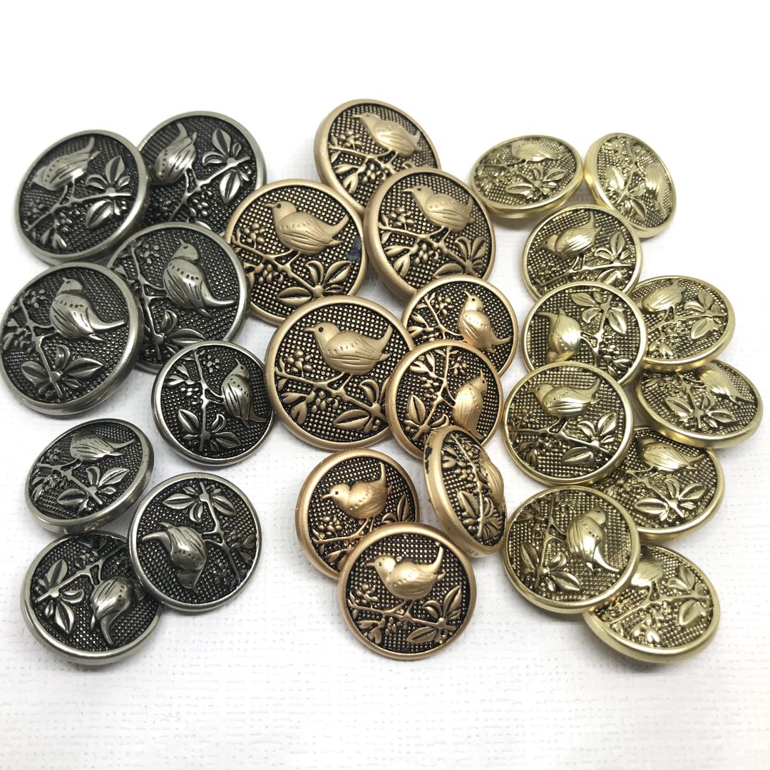 Bird Design Metal Shank Buttons, Gold or Silver 18mm, 23mm and 25mm ...