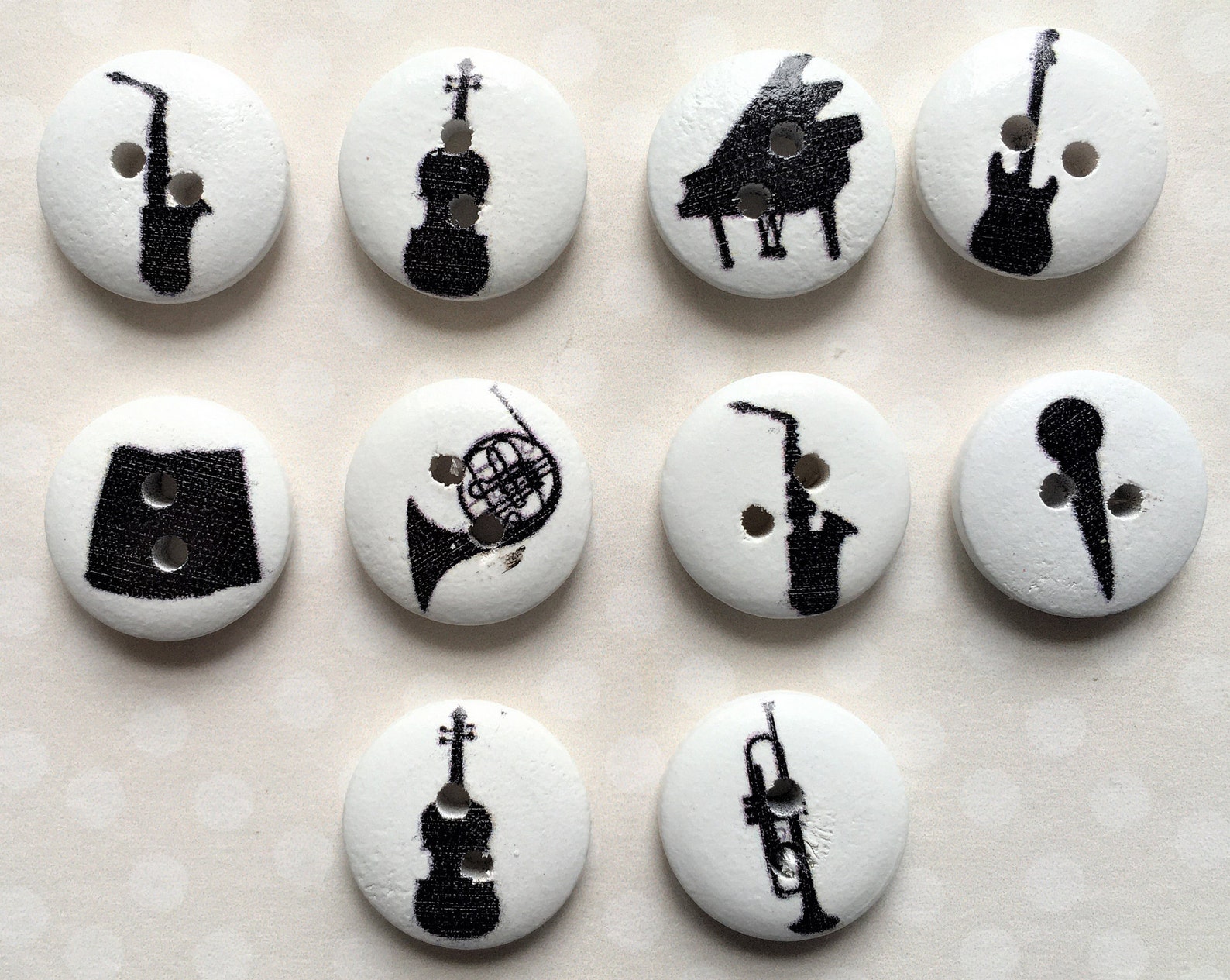 15 Mm MUSICAL WOODEN BUTTONS X 10 Black & White Music Themed - Etsy UK