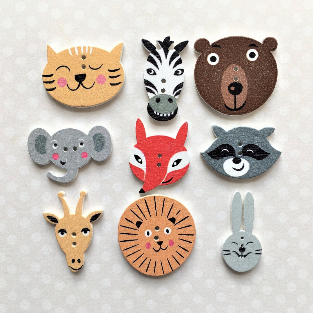 WILD ANIMAL THEME Buttons X 9, Cute Wild Animal Buttons, Jungle Buttons ...