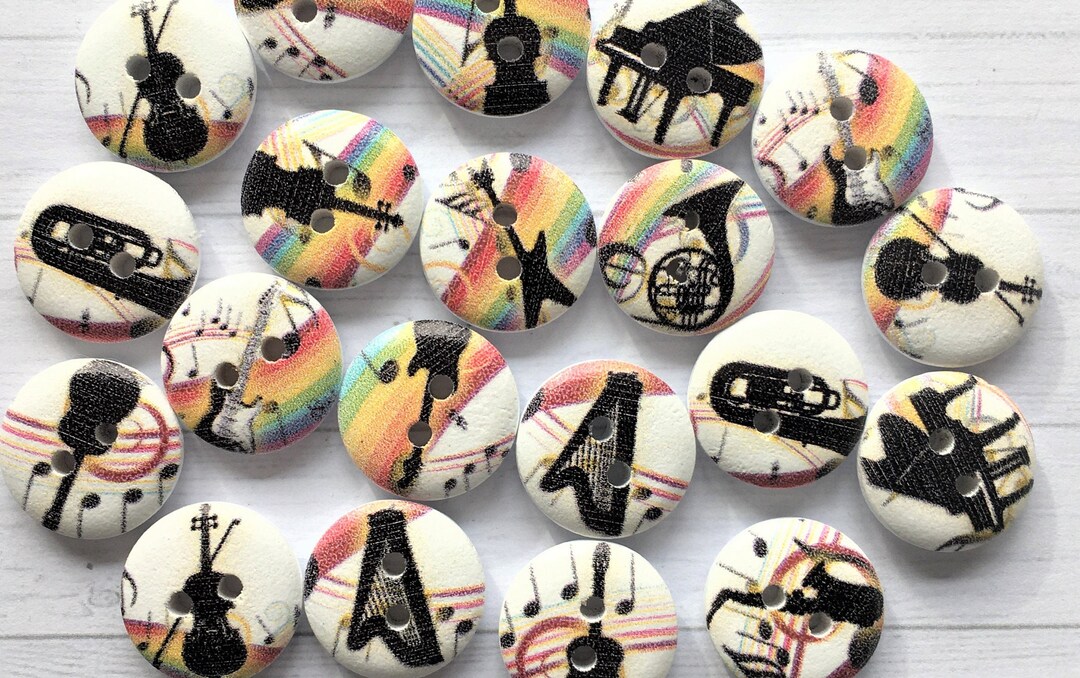 Musical Instrument Wooden Buttons, 15mm Craft Embellishments (set of 10 ...